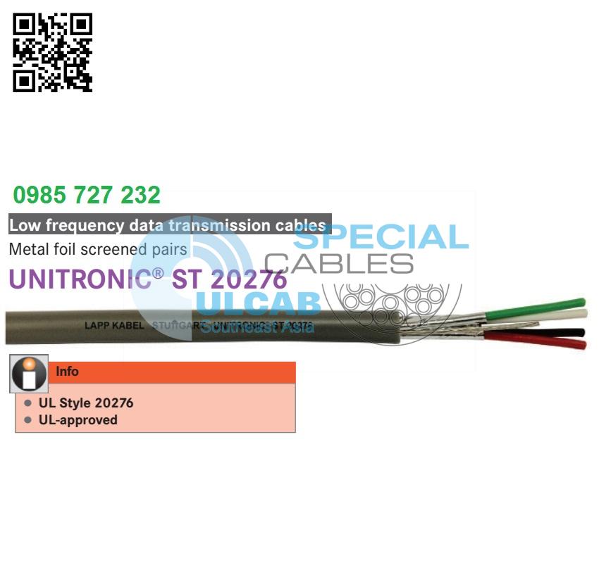 Cáp LAPP KABEL ( 3800952 ) 2x2x22 AWG | UNITRONIC® ST 20276 | UL 20276 ...