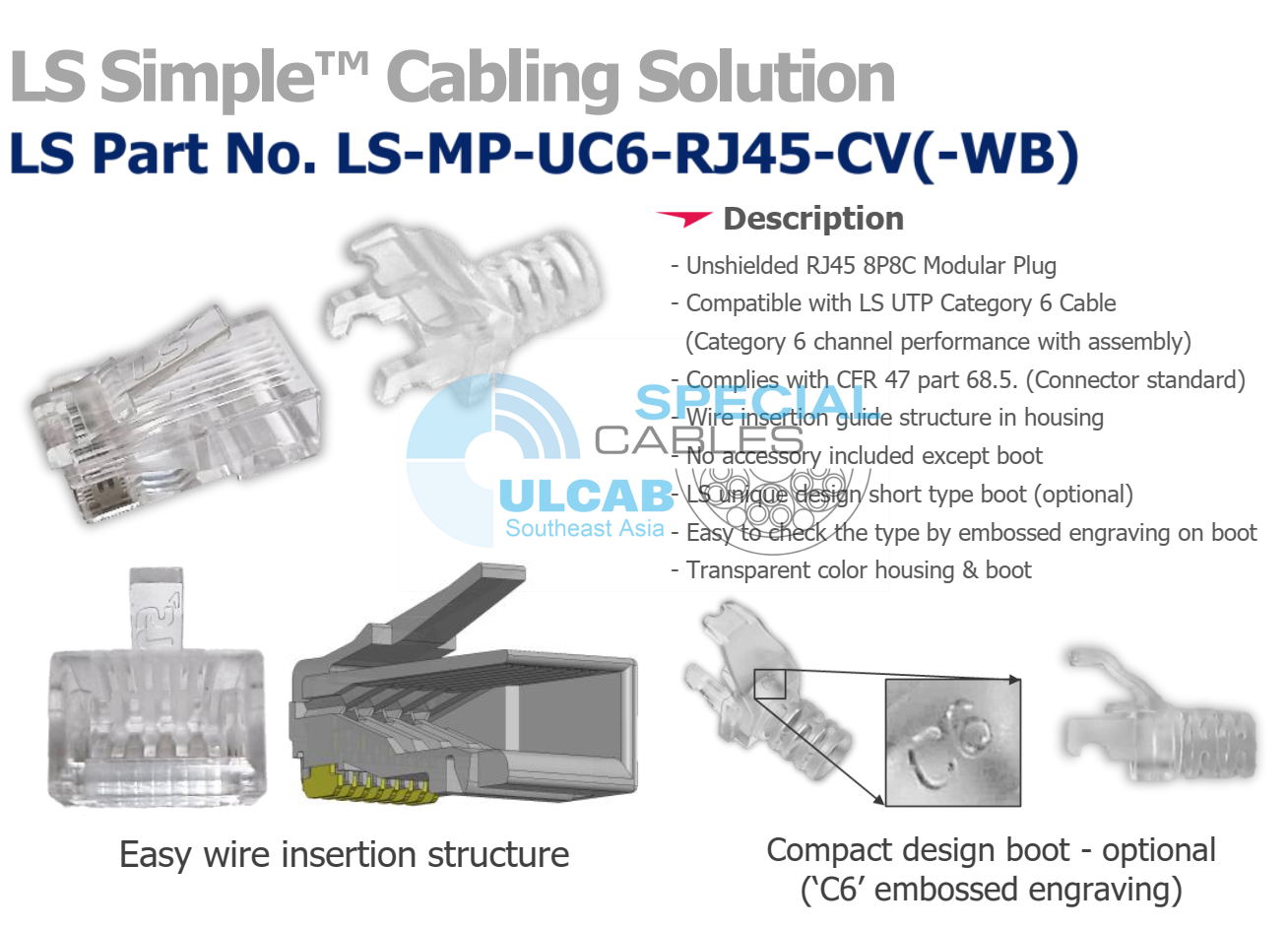 LS-MP-UC6-RJ45-CV-WB | Hạt Mạng LS-VINA Unshield RJ45 Modular plug, Wire Snap type Modular plug ...