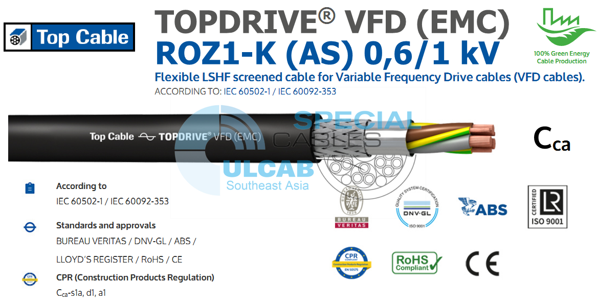 Dây Cáp Motor TOP CABLE TOPDRIVE VFD (EMC) ROZ1-K (AS) 0,6/1 kV | Chính ...
